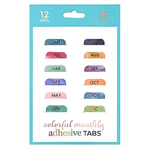 Erin Condren Designer Accessories - Monthly Adhesive Tabs, Metallic, Multicolored Brushstroke (Set of 12). Great for Organizing and Sorting in Planners, Agendas, or Notebooks by Month