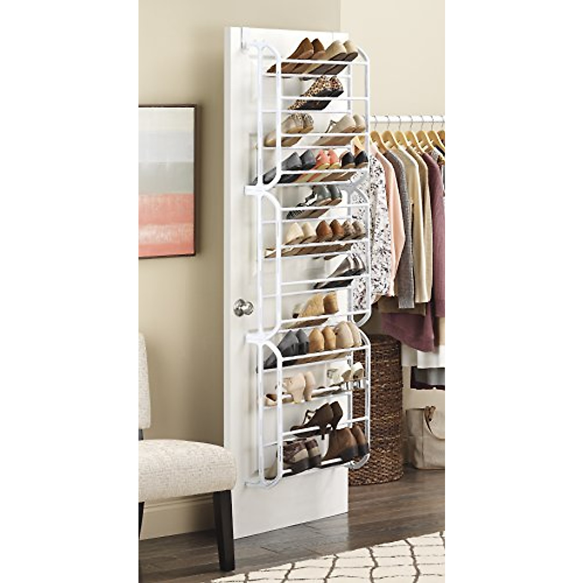 Whitmor Over The Door Shoe Rack, 36 Pair, White
