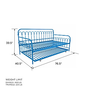 Novogratz Bright Pop Metal Daybed with Roll Out Trundle - Chic, Stylish, Space-Saving Design - Includes Sturdy Steel Slats