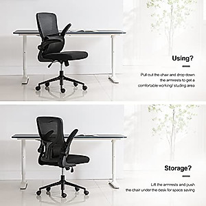 BRTHORY Office Chair Height-Adjustable Ergonomic Desk Chair with Self-Adaptive Lumbar Support, Breathable Mesh Computer Chair High Back Swivel Task Chair with Flip-up Armrests - Black