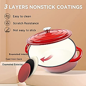 Kerilyn 4.5 QT Enameled Oval Dutch Oven Pot with Lid and Dual Handles, Cast Iron Dutch Oven for Cooking, Bread Baking, Non-stick Enamel Coated Cookware (Red)