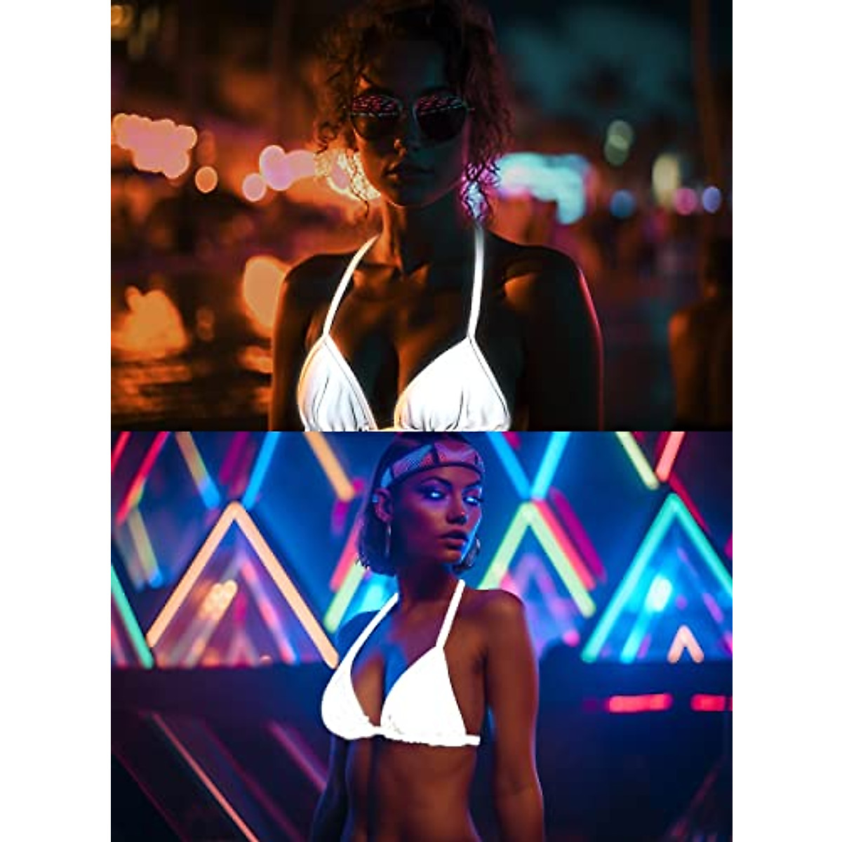 Reflective Rave Outfits for Women - Sexy Shiny Festival Halter Triangle Top Thong EDM Night Metallic Bikini Set(Silver,XS,1036e)