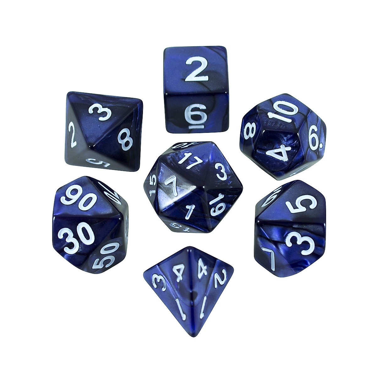 Blue Pearl RPG Dice - Full Polyhedral Set - 'Nightfall'