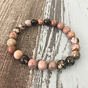 Womens 8mm Black Onyx Rhodonite Rose Quartzs Beaded Wrist Men Women Natural Stone Bracelet Sets Stackable Mala Bracelets, One Size, Zinc