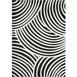 Abani Nomad Cream & Black Area Rug 8' x 10' for Living Room, Bedroom - Black Linear Curves Design - Durable & Easy to Clean