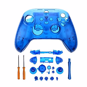 Full Housing Shell Front Back Case Cover with LB RB LT RT Trigger Buttons Tools for Xbox Series X S Controller (Clear Blue)