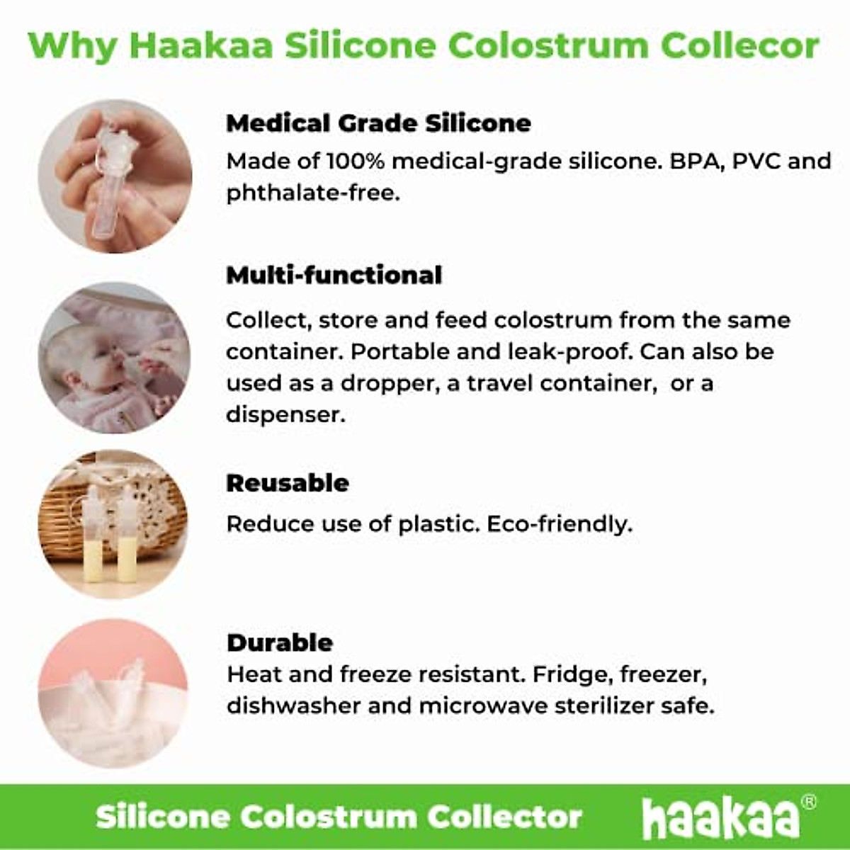 Haakaa Silicone Colostrum Collector Set with Clear PP Storage Case 4 ml, 6 PK, Pre-Sterilized