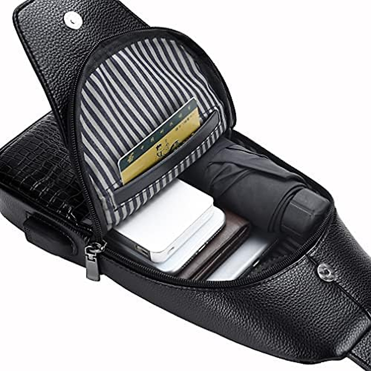 Leather Sling Bag Crossbody Backpack for Men Outdoor Travel Hunting Hiking Shoulder Chest Pack Camping Casual Daypack Black