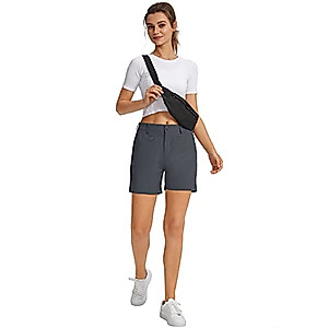 Soothfeel Women's Golf Shorts with 4 Pockets 5 Inch Quick Dry Stretch Dress Work Hiking Shorts for Women Casual Summer (Deep Grey, L)