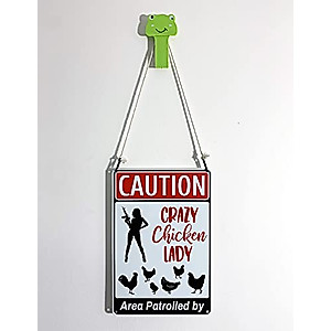 Bestylez Area Patrolled by Chicken Lady - Crazy Chicken Lovers Gag Gifts - Funny Farm Yard Fence Chicken Coop Caution Sign Outdoor Decor 12" * 8" (052)