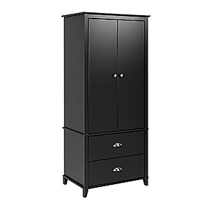 Prepac Yaletown Traditional Wardrobe Closet with Drawers and 2 Doors, Stylish 2-Door Armoire Portable Closet 21" D x 31.5" W x 72" H, Black, BABH-1205-2K