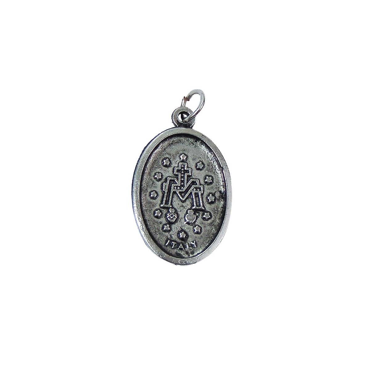 Catholica Shop Catholic Religious Wear Our Lady of Grace Oxidized Silver Medal Pendant with Blue Enamel - 0.59" Width x 1" Length - Lot of 6