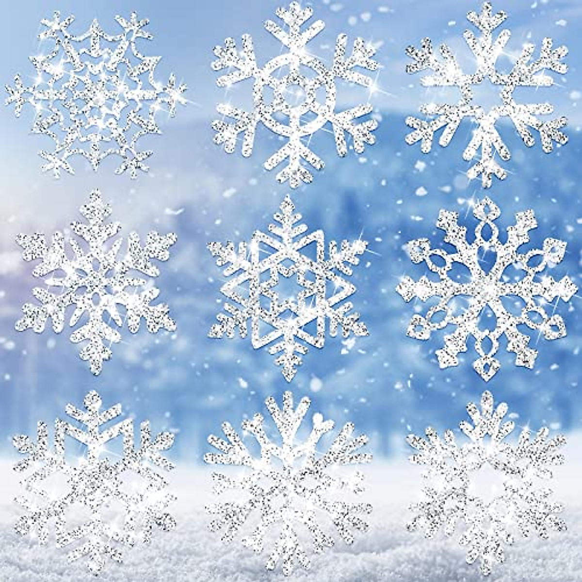 Snowflake Cutouts Decorations, Winter Christmas Snowflake Paper Cutouts with Glue Point Dots for Bulletin Board Frozen Party Home Class Office Decor Accessories (Silver, 45 Pieces)