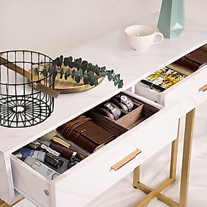 3imothrix Console Table with 2 Drawers, 39.37" Narrow Entryway Table Sofa Table for Hallway, Entrance Hall, Foyer, Corridor, Living Room, Faux Marble, Gold Base