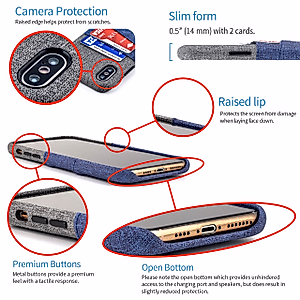 Dockem Wallet Case for iPhone X/XS (5.8"): Built-in Metal Plate for Magnetic Mounting & 2 Credit Card Holder Slots (Luxe M2 Synthetic Leather, Blue & Grey)