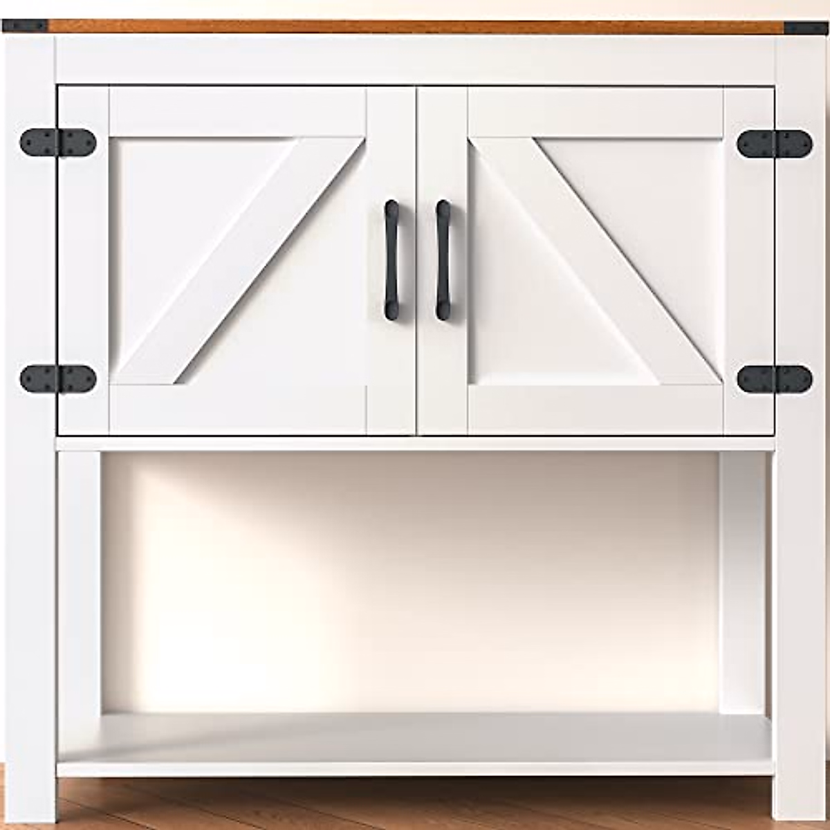 Cozy Castle Farmhouse Coffee Bar Cabinet, Buffet Table with 2 Doors, Accent Buffet Storage Cabinet for Entryway, Kitchen, Bathroom, White