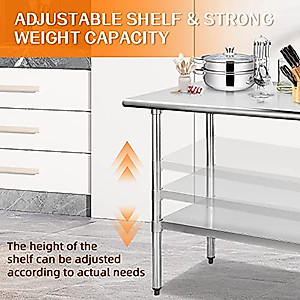 HOCCOT Stainless Steel Table for Prep & Work 24" X 36" inches with Adjustable Shelf and Backsplash, Commercial Workstations, Utility Table in Kitchen Garage Laundry Room Outdoor BBQ