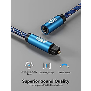 EMK Optical Audio Cable(3.3ft/1m) Toslink Male to Female Audio Adapter Cable,Extension Adapter Nylon Braided Cord Compatible for Home Theater, Sound Bar, TV,Xbox,and More,Blue