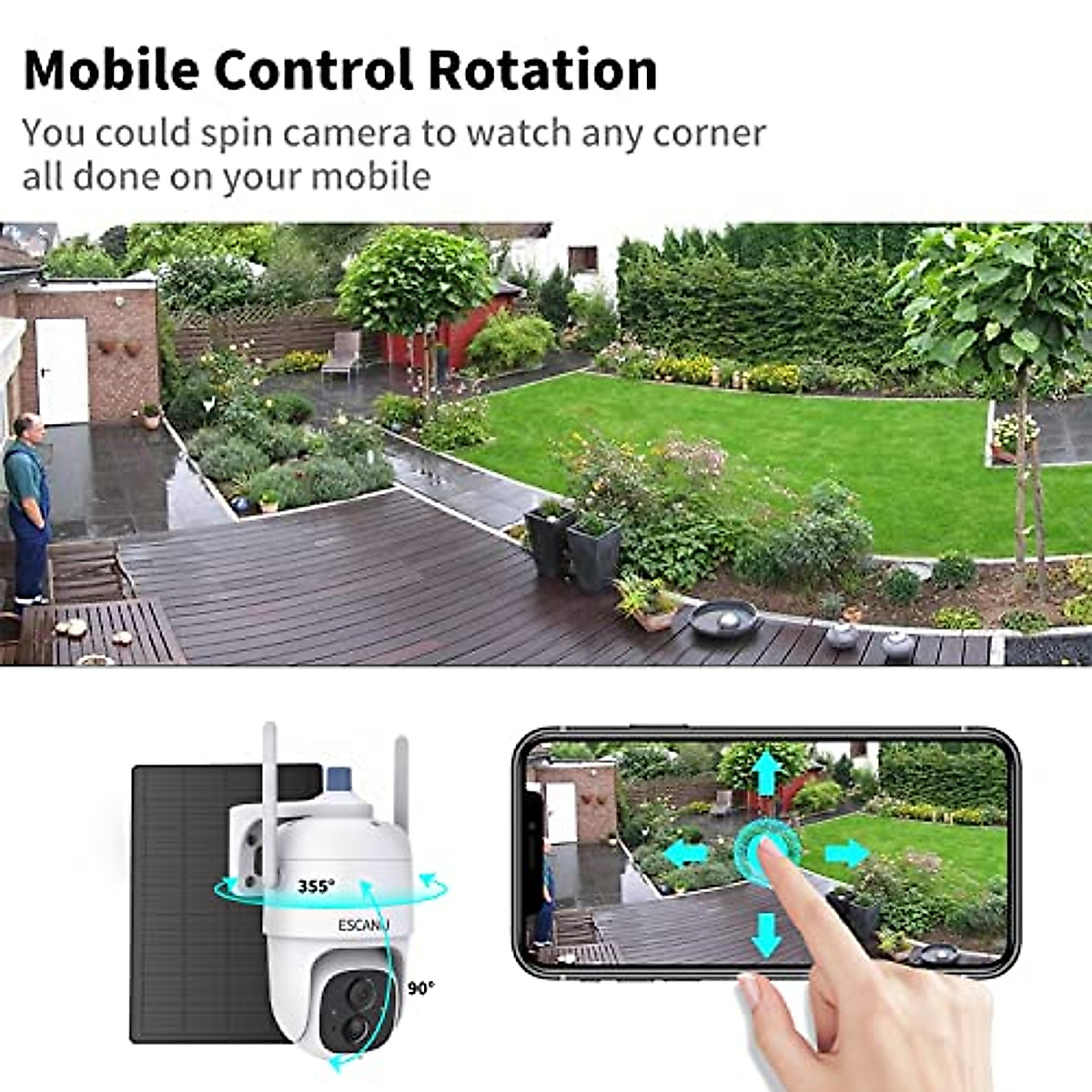 Wireless Solar Outdoor Security 2K PTZ AI Motion Detection Audio WiFi Camera,Home Security,Spotlight Colorful Night Vision,360 View,IP65 Waterproof,PIR Alarm,Rechargeable Battery,2-Way Talk,SD /Cloud