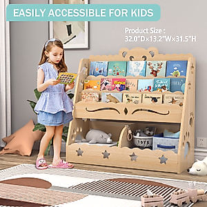 Yaofala Montessori Kids Bookshelf, Wooden Kids Book Rack Storage, Montessori Bookshelf for Kids, Durable Children's Bookcase for Nursery, Kids Room, Playroom, Toddler Bookshelf Rack.