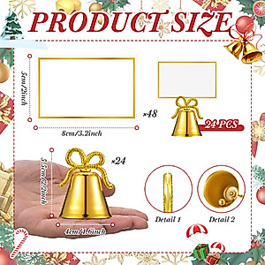 Watersay 12 Pcs Christmas Card Holders Jingle Bell Gold Table Number Holders Metal Picture Holders for Tables Card Holder Wedding Table Number Holder for Photos Signs Memo Notes Restaurants Birthday