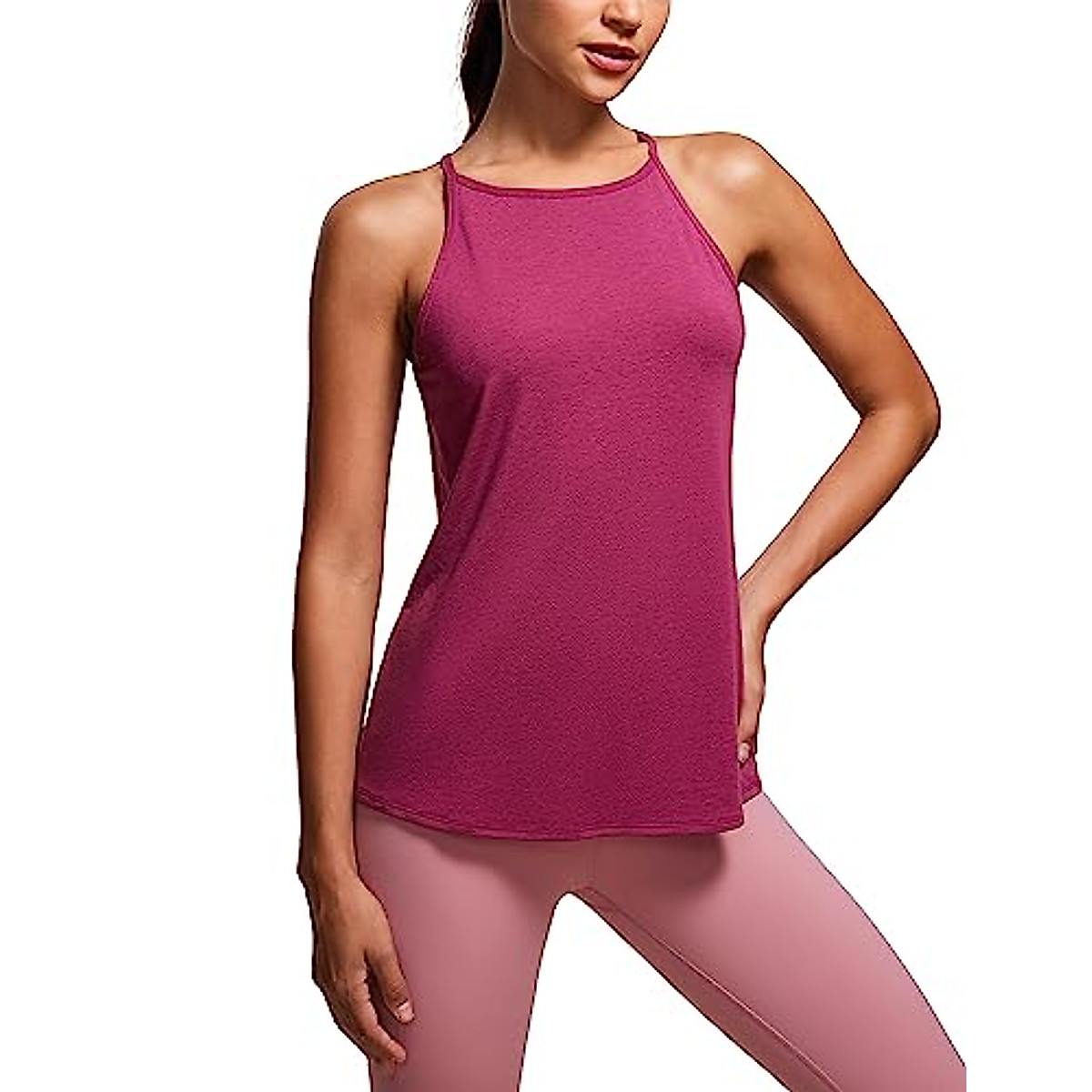 CRZ YOGA Halter Tank Tops for Women High Neck Workout Tops Flowy Cami Tanks Sleeveless Tops Athletic Yoga Shirts Magenta Purple Medium