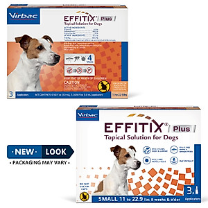 Effitix Plus Topical Solution for Dogs - Flea and Tick for Small Dogs (11-22.9lbs), 3 Doses, Waterproof Topical Prevention (by Virbac)