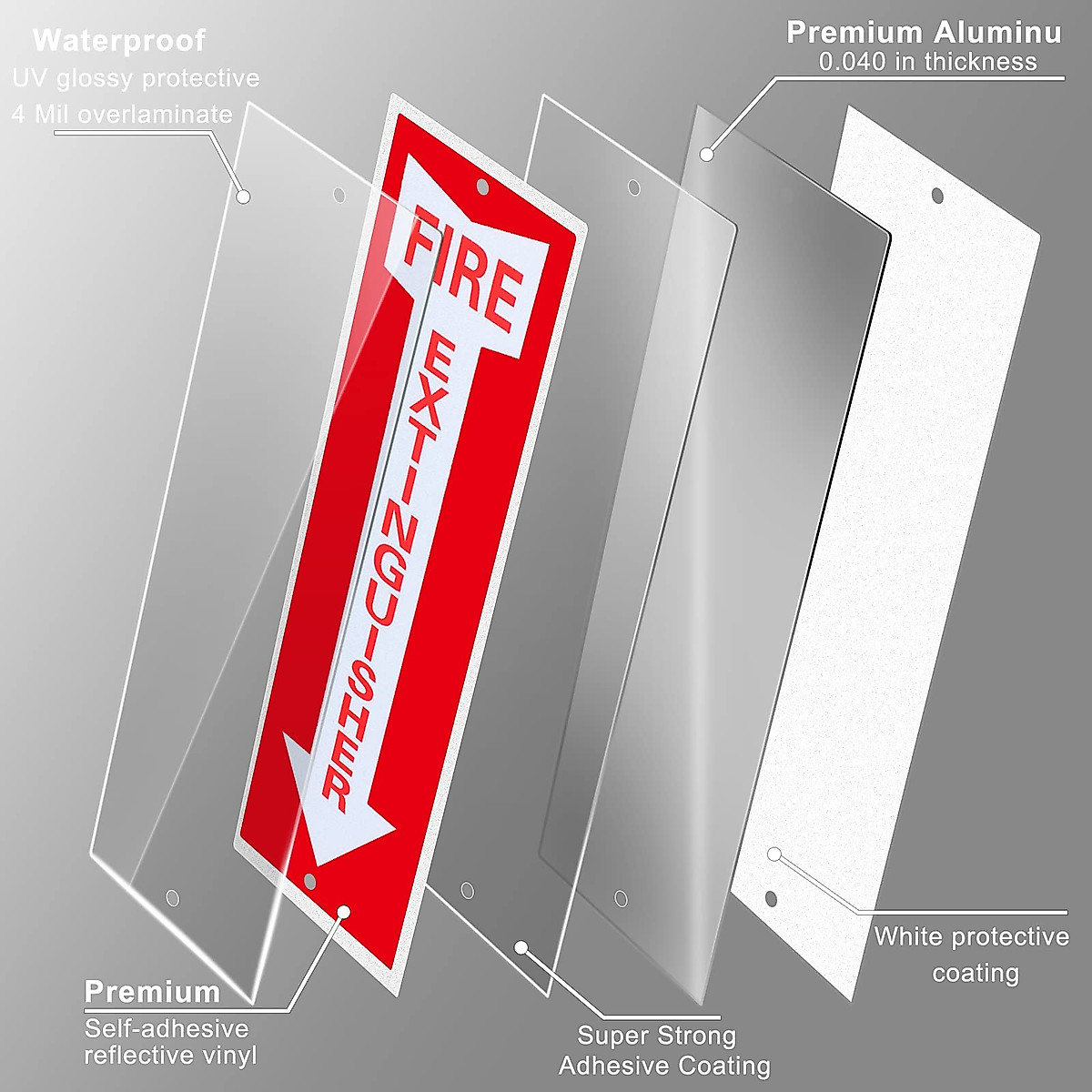 Tondiamo 8 Pack Fire Extinguisher Sign Fire Sign Rust Free Aluminum Reflective Signs 4 x12 Inch Laminated for Ultimate UV, Weather, Scratch, Water and Fade Resistance, Indoor and Outdoor