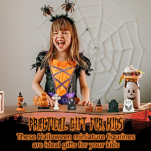 Wettarn 98 Pcs Halloween Miniatures Figurines Mini Tombstones Figurine Halloween Figurines Skulls Heads Resin Miniature Pumpkins Decor Garden Accessories Ornaments for Outdoor Home DIY Crafts Party