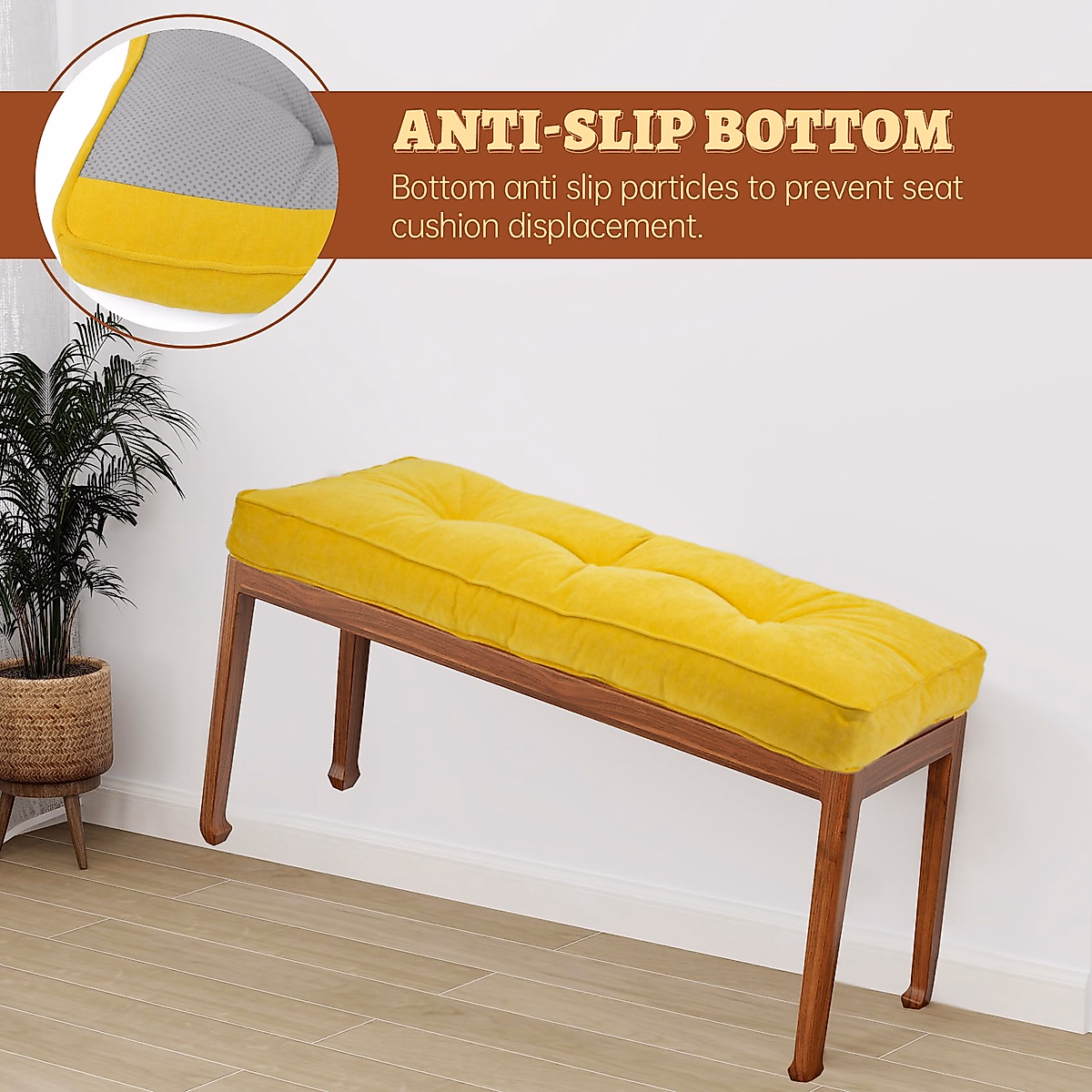 Focuprodu Bench Cushion 42x16. Soft and Breathable Window Seat Cushions Indoor. Non-Slip and Durable Bench Seat Cushion. (42x16, Yellow)