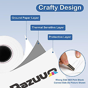 Razuvo 2 1/4 x 55 Thermal Paper Receipt Roll-Compatible with Clover Mini Flex Verifone VX520 Ingenico ICT220 ICT250 FD400, POS/Cash Register, Fits All Credit Card Terminals, BPA Free, 10 Rolls
