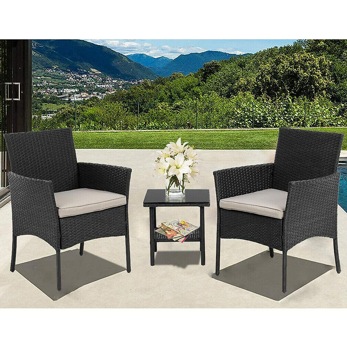 nitipezzo Simple and Elegant Design, Cushions Contemporary Looks, Patio Furniture Sets 3 Pieces Outdoor Bistro Set Rattan Chairs Wicker Conversati