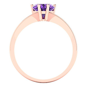 Clara Pucci 1.45ct Heart Cut Solitaire split shank Natural Amethyst 4-Prong Classic Statement Ring 14k Rose Gold for Women Size 9.75