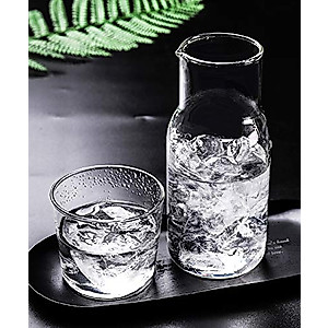 Bedside Water Carafe Set with Tumbler Glass Set for Bedroom Nightstand, Glass Mouthwash Bottle for Bathroom, 14oz/400ml (Clear)