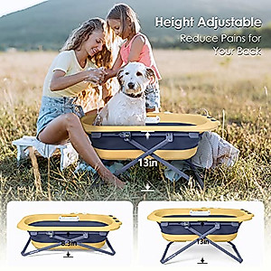 BEBEROAD PETS Pet Bathtub Collapsible Pet Bath Tub Height Adjustable Portable Dog Cat Bathing Tub for Small Medium Pets-Foldable Pet Shower Tub with Drainage Hole, Yellow, 23.6 x 12.6 x 8.3 Inches