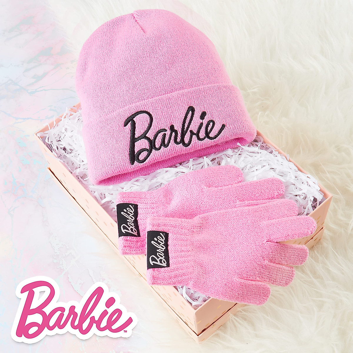 Barbie Girls Bobble Hat and Gloves Set, Original Accessories, Girl Gifts for Winter