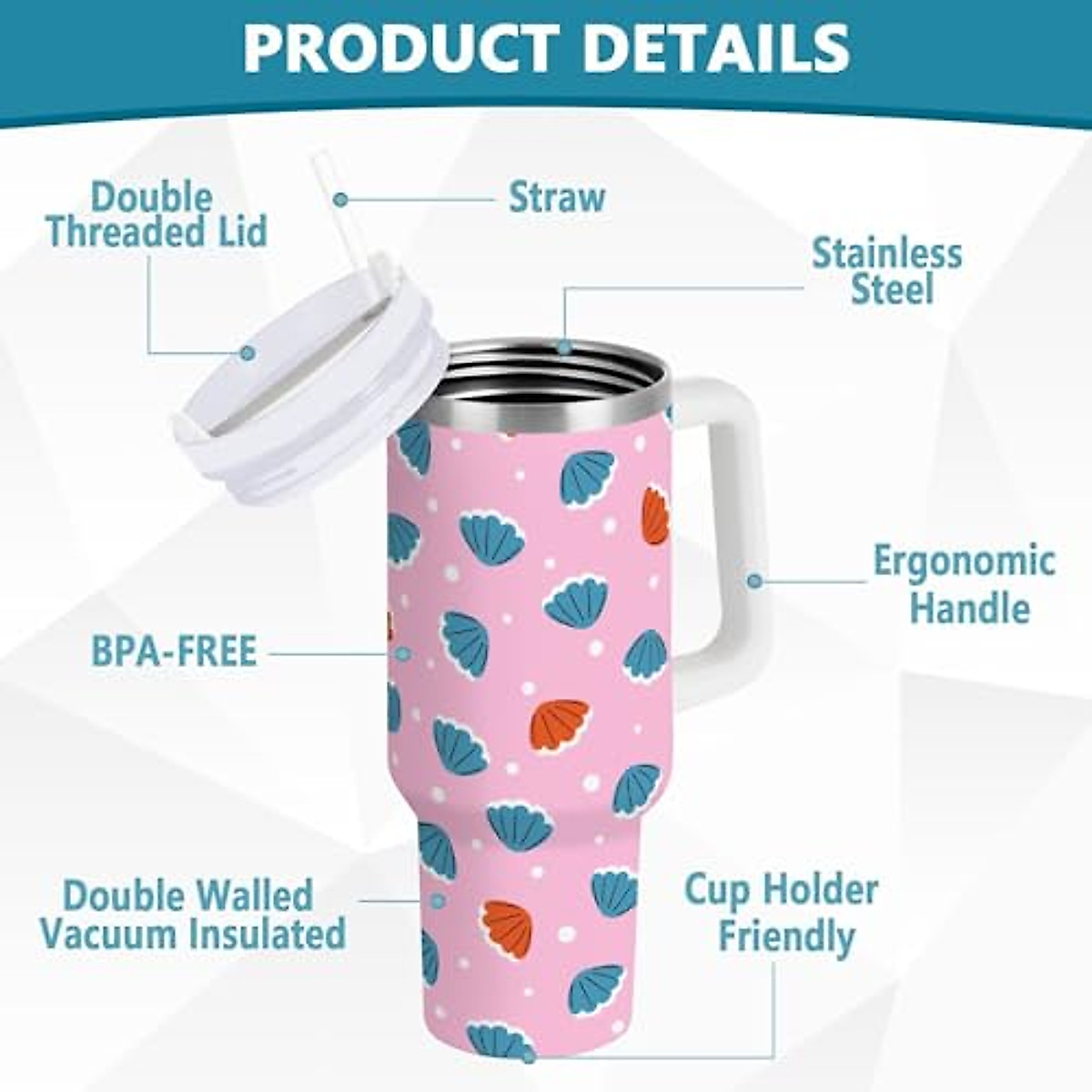 ARGTILDN 40 oz Tumbler Starfish Polka Dots Insulated Travel Mug with Handle and Straw Lid Stainless Steel Vacuum Coffee Cup Tea Beverage Container Water Bottles for Car Sports office