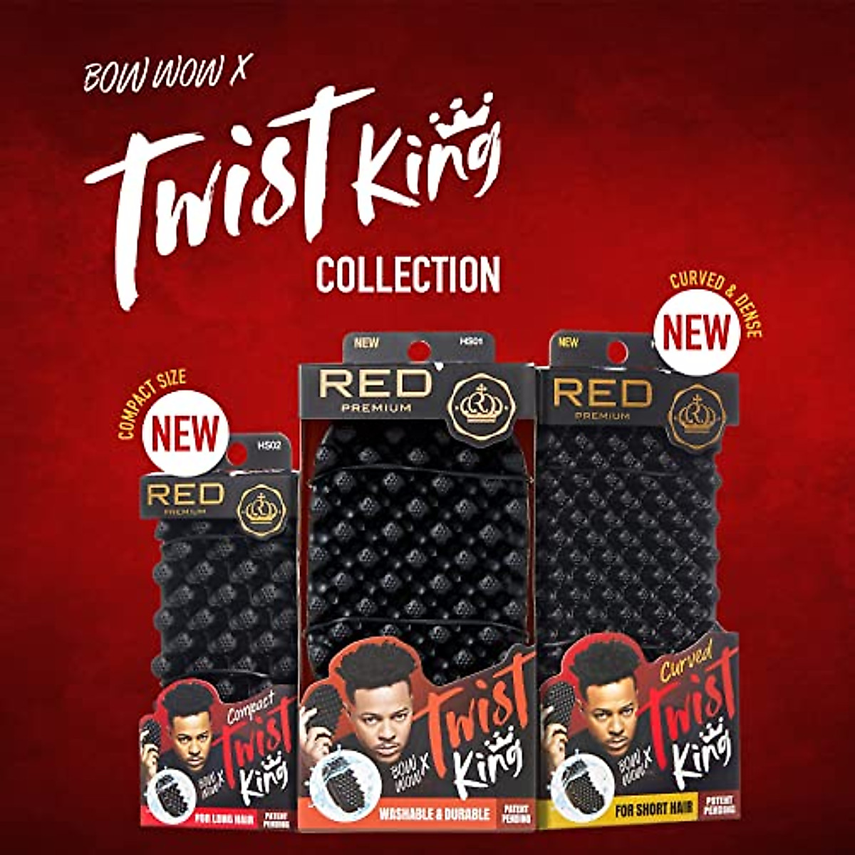 Red by Kiss Bow Wow X Twist King Luxury Twist Styler Washable, Durable, Crumb Free, Twist Brush for Afro Curl (Curved&Dense)