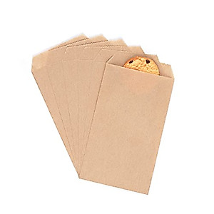 Quotidian Brown Small Flat Kraft Paper Bags 3x5 for Bakery Cookies Treat Candies Dessert Chocolate Soap Wedding Tossing, Stamps, Party Favor, Pack of 100 (3’’ x 5’’)