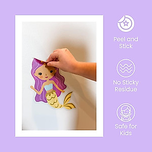 Mermaid Wall Decals Girls Bedroom and Bathroom Decor, 50 Peel and Stick Multicultural Mermaid Stickers for Girls, Includes 4 Sheets 11x11 inches Each Fun Reusable Decals