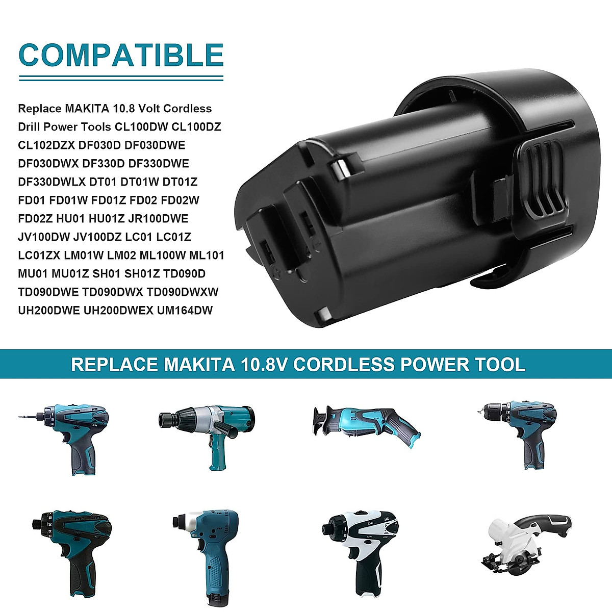 Futurebatt [2Pack] High-Output 3500mAh 10.8V Battery for MAKITA 10.8-Volt Drill Tools Battery BL1013 BL1014 DF030D DF330D 194551-4 194550-6 195332-9