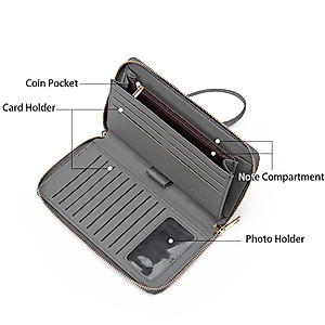 CLUCI Womens Wallet Large Leather Clutch Ladies Travel Purse Zipped Large Multi Card Organizer with Wristlet Gray