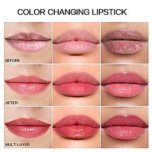 Flower Lip Balm Color Change, Clear Lipstick With Flower Inside, pH Lip Balm for Pink Shade, Long Lasting Moisturizing Waterproof Vegan Lipstick (Red)