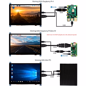 Bicool 5inch HDMI LCD Rev 4, 800x480 Capacitive Touchscreen Monitor TFT Display for All Raspberry Pi 4B/3B+/3B/Zero/Zero W/WH, Support Windows 10/8.1/8 / 7,5-Points Touch Driver Free Toughened Glass