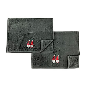 Christmas Gnomes Towel Set: Dark Grey Hand Towels with Red White Embroidery Jolly Nordic Gnome, Set of 2