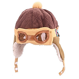 Kafeimali Baby Boys Girls Crochet Earflap Winter Warm Caps Beanie Pilot Aviator Cartoon Hats (Brown)