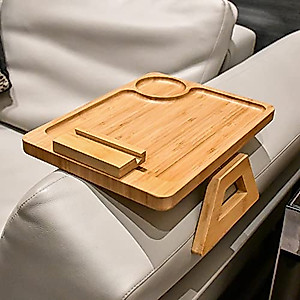 NAVREX Couch Arm Tray Table Clip on Sofa, Coffee Table Tray, Sofa Armrest TV Tray with 360° Rotating Phone Bracket, Bamboo Couch Arm Tray, Living Room Table, Gift for Mom Dad or Friends