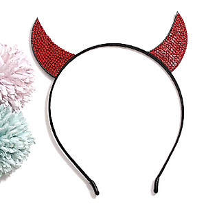 ZITULRY Halloween Headbands for Women Rhinestone Devil Horns Headband Crystal Cat Ears Headband Hairwear for Girls (Devil Horns Headband)