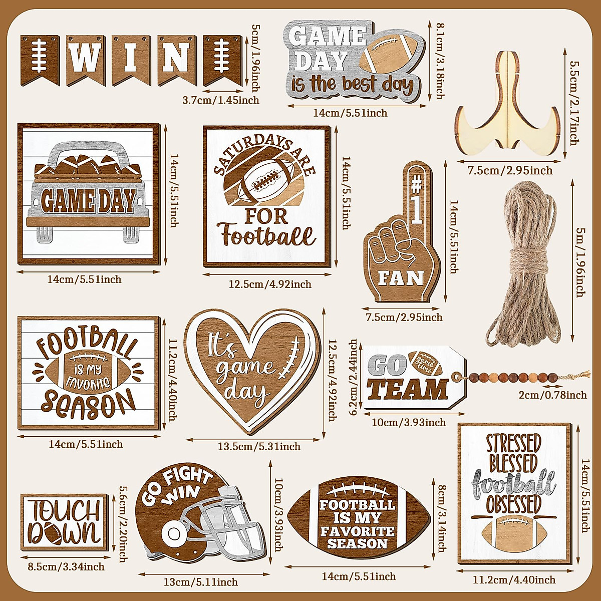 16 Pcs Football Tiered Tray Decor Fall Football Decor Football Season Truck Wooden Signs Rustic Football Table Centerpieces Farmhouse Football Decorations for Home Football Fans Club