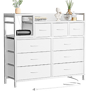 GAOMON Dresser TV Stand with Power Outlet, Bedroom Dresser with 9 Drawers, Chest of Drawers for Living Room, Hallway(White)